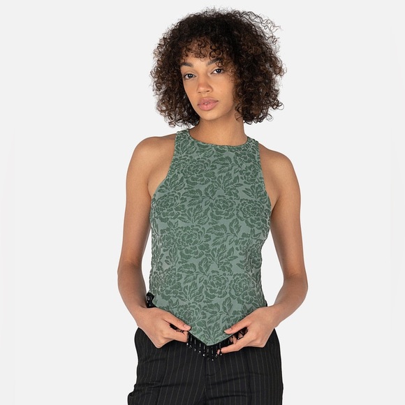 Ganni | Tops | New Ganni Jacquard Organza Beaded Top In Myrtle Size 38 ...